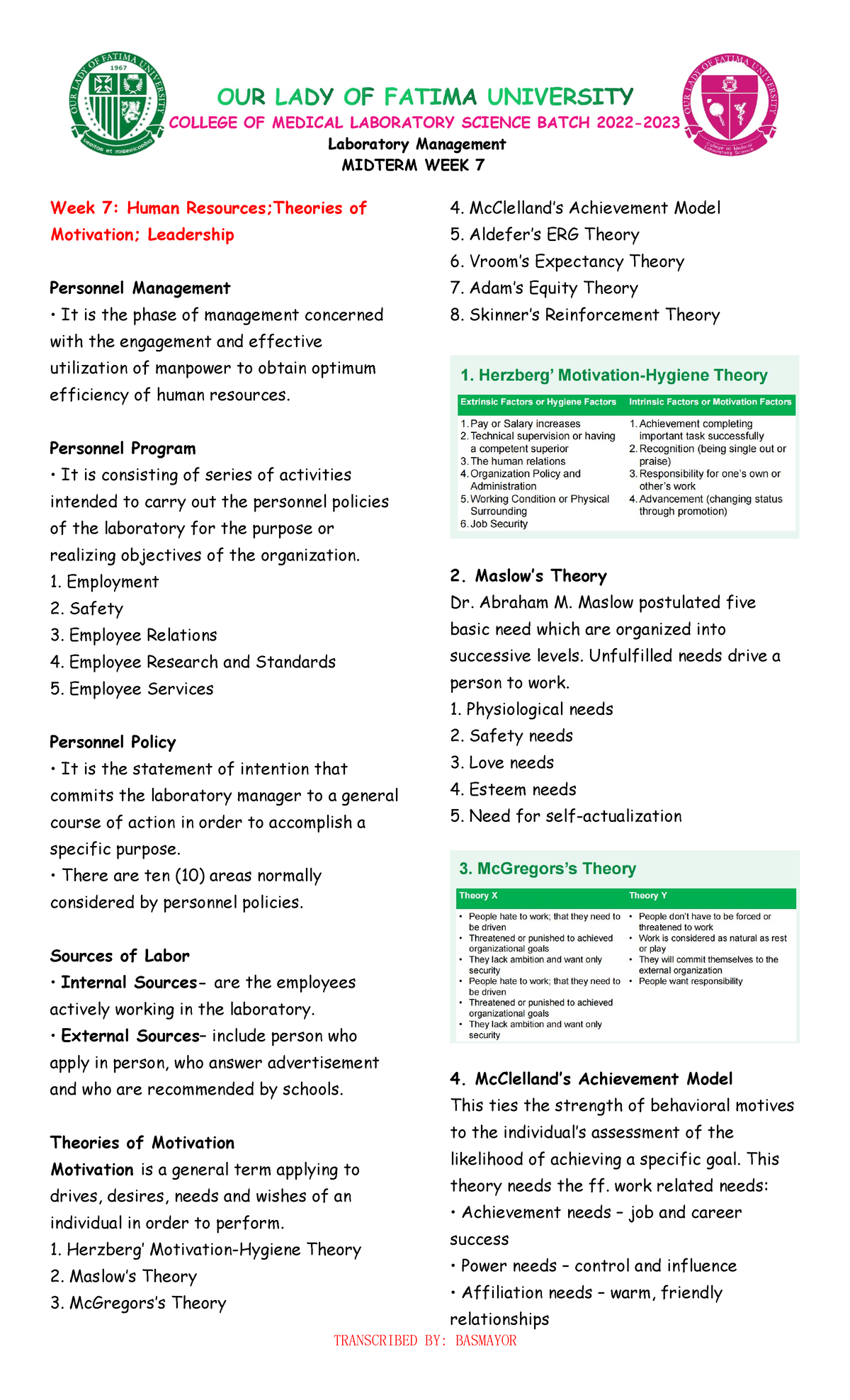 WEEK 7 Human Resource Management - COLLEGE OF MEDICAL LABORATORY ...