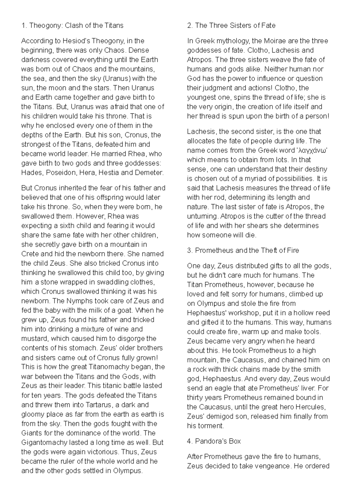 ELT 211 Greek Mythology Tales - Theogony: Clash of the Titans According ...