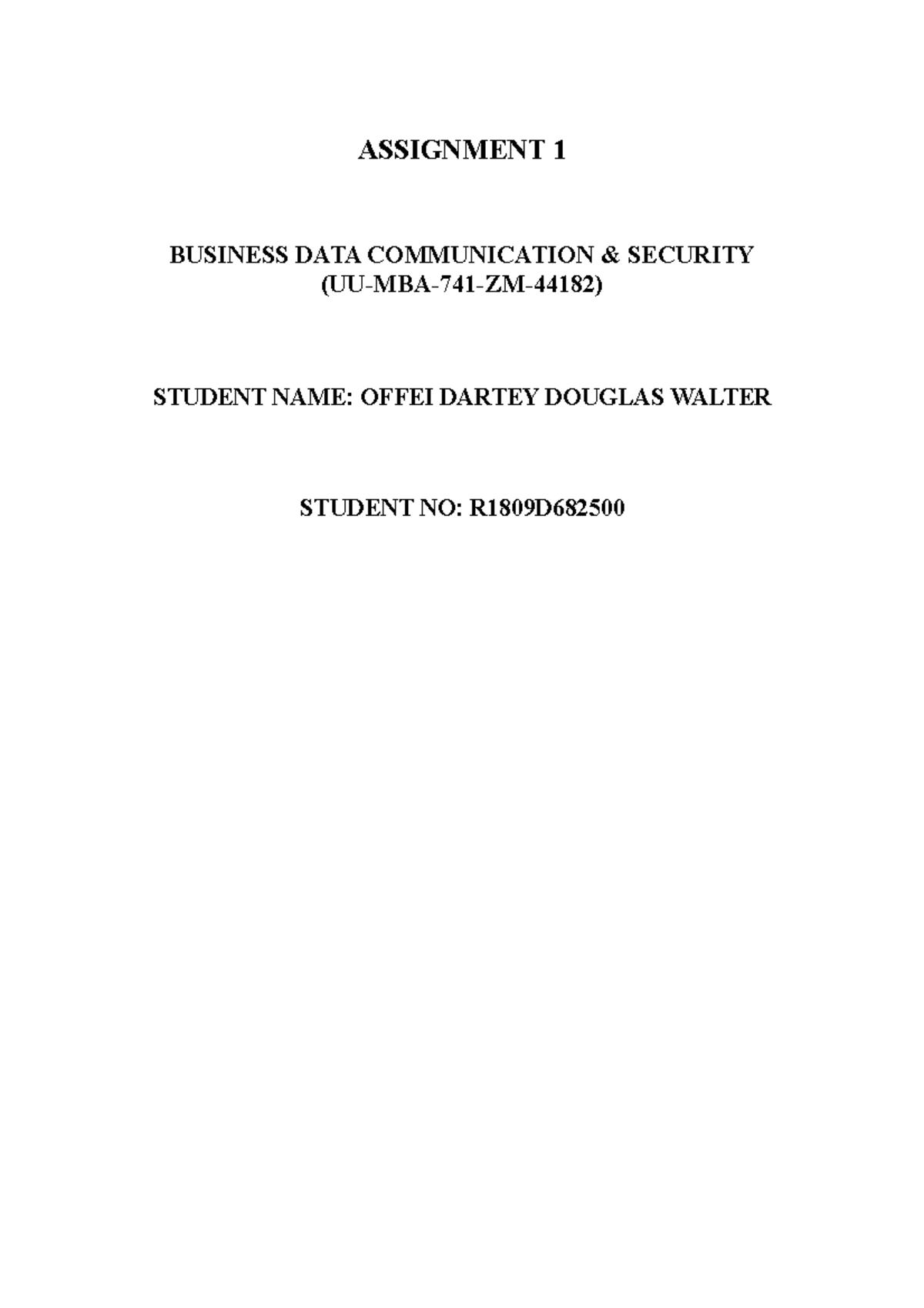 Business DATA Communication AND Security - ASSIGNMENT 1 BUSINESS DATA ...