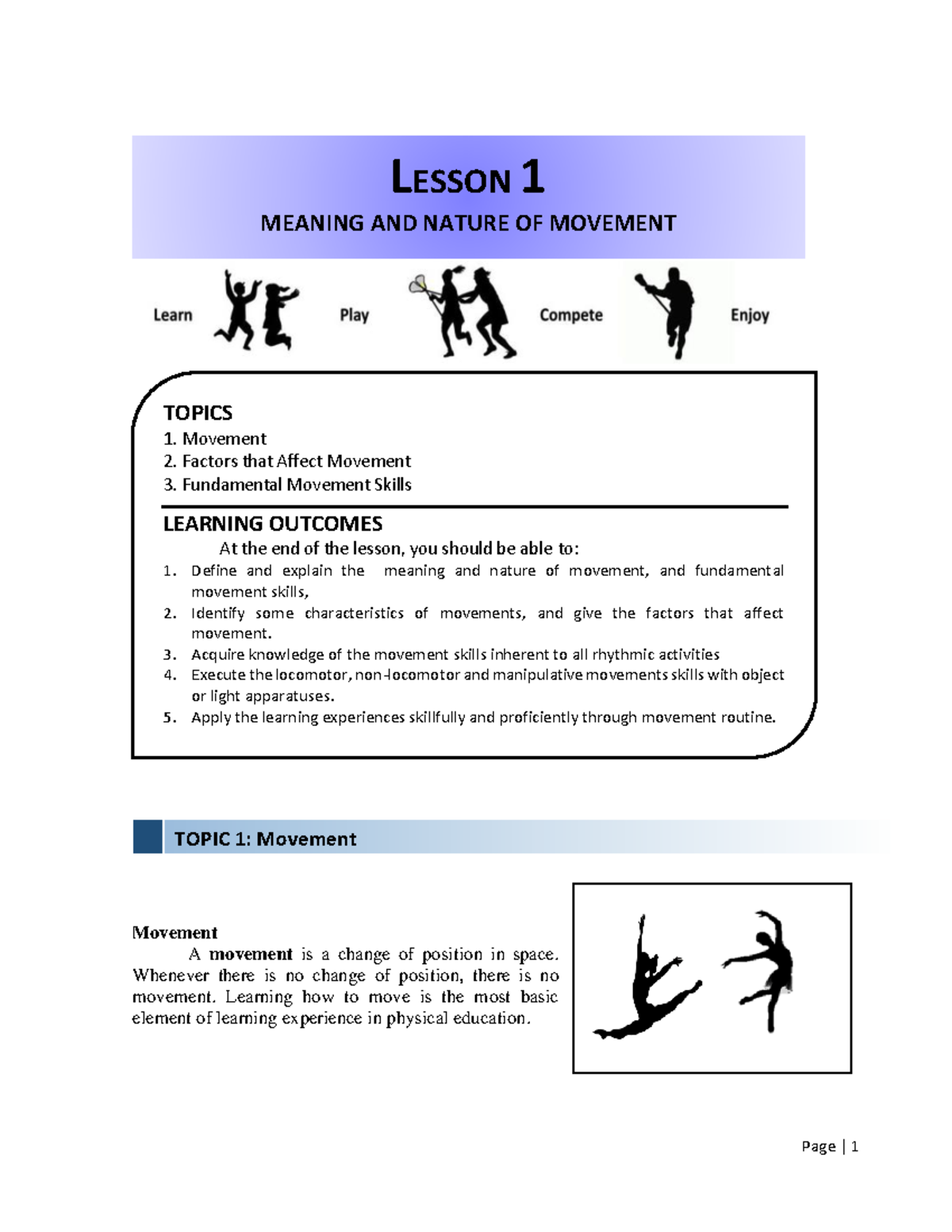 PE-2-Module-lesson 1 year 2021 - Movement A movement is a change of ...