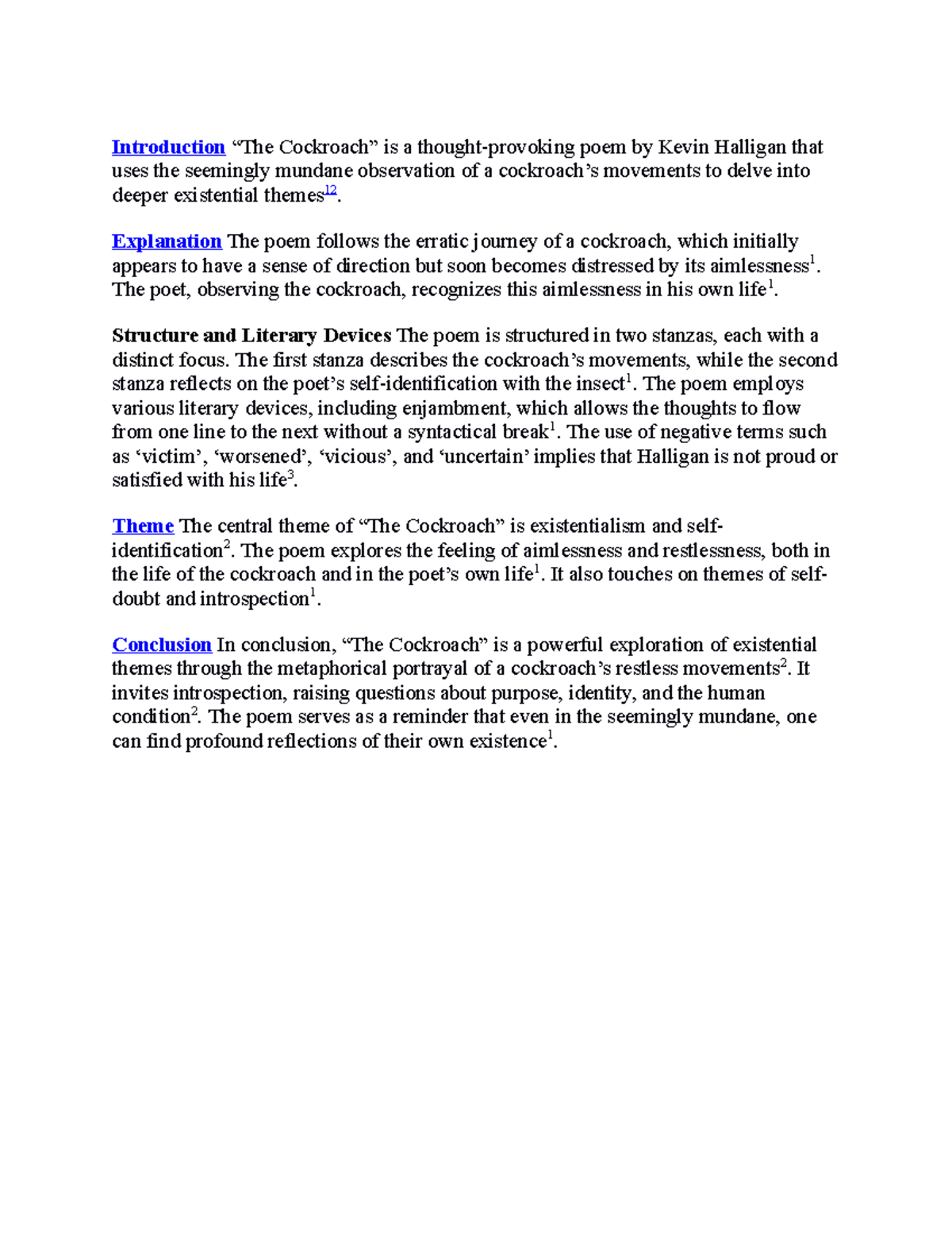 THE Cockroach - ncbscbscsjks - Introduction “The Cockroach” is a ...