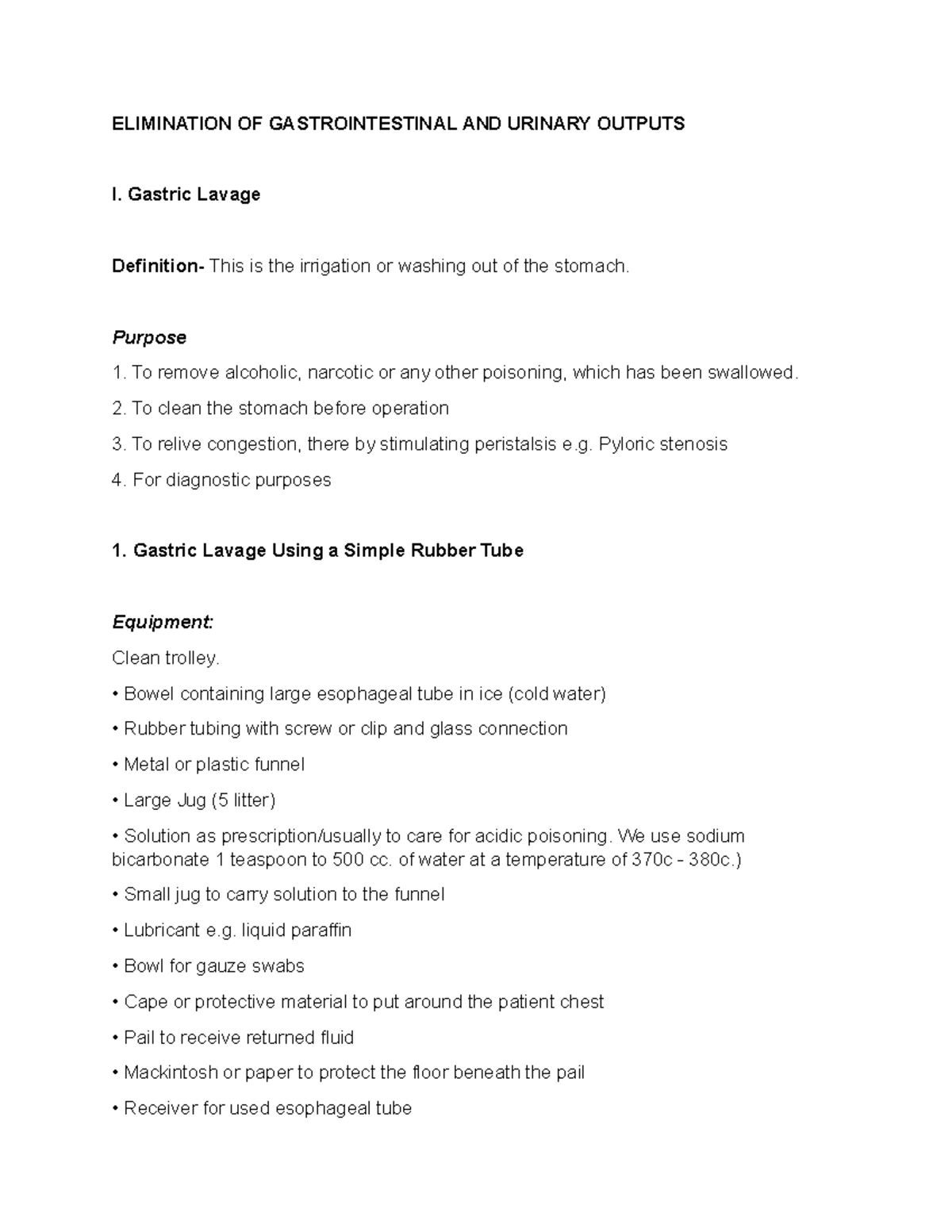 Elimination OF Gastrointestinal AND Urinary Outputs - ELIMINATION OF ...