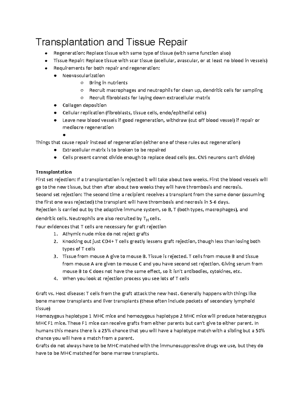 Transplantation and Tissue Repair Notes - Transplantation and Tissue ...