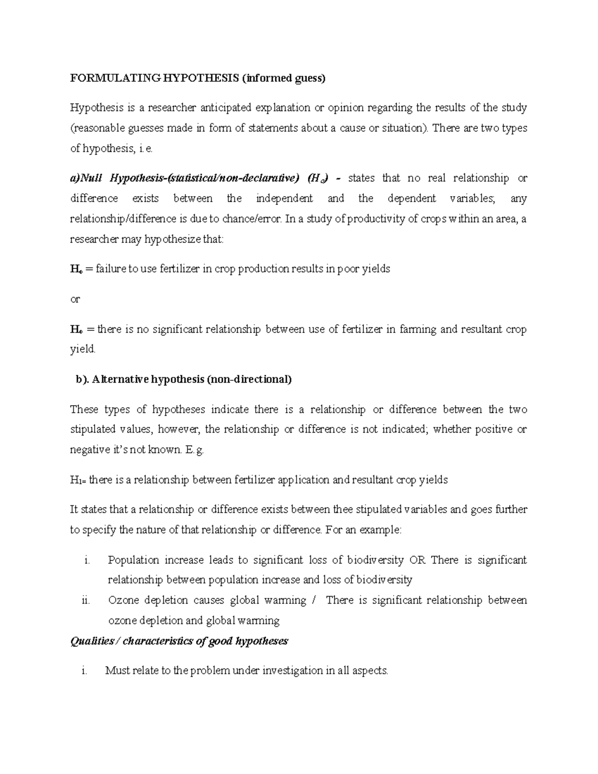 Formulating Hypothesis - FORMULATING HYPOTHESIS (informed guess) Hypothesis is a researcher ...