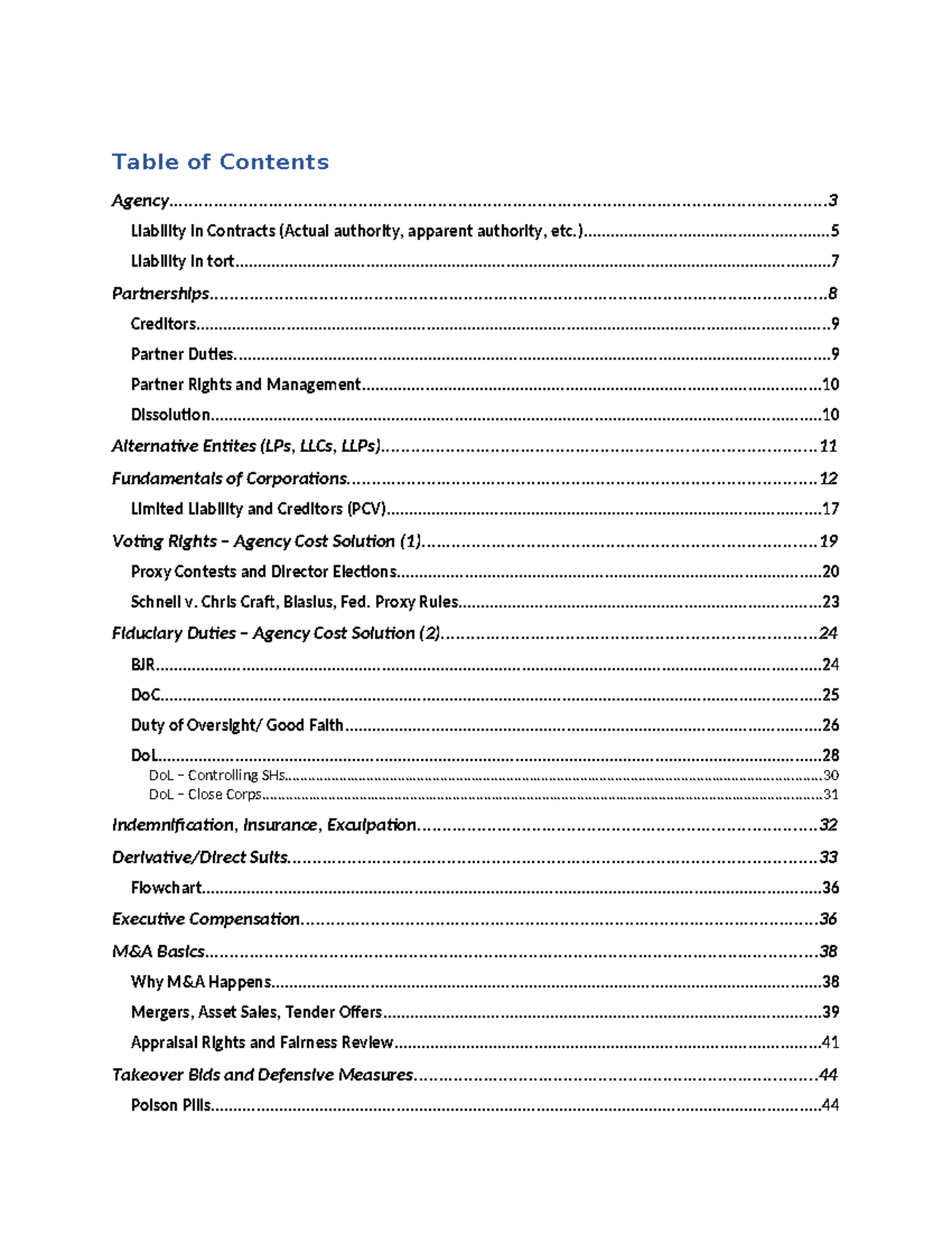 -BO Outline[ 38] - N/A - Table of Contents - Studocu