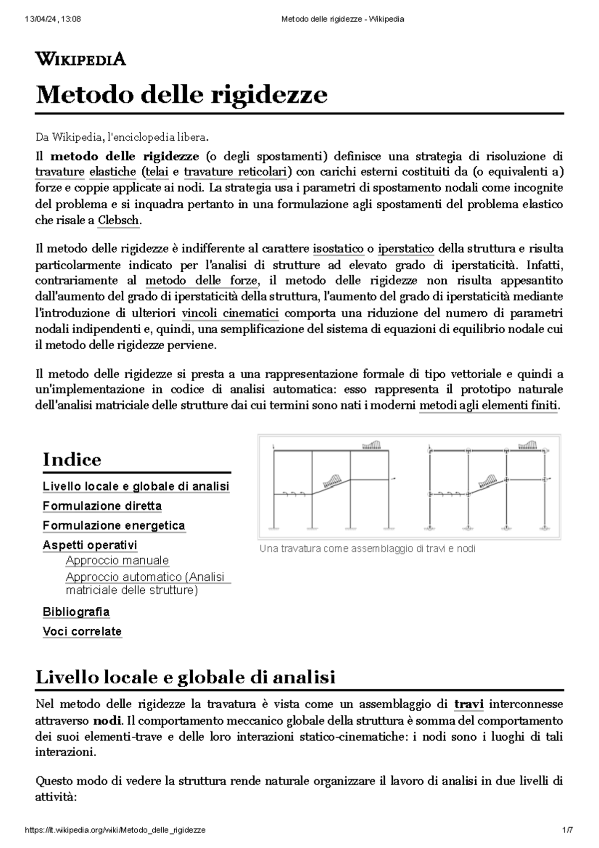 Metodo delle rigidezze - Wikipedia - Una travatura come assemblaggio di ...