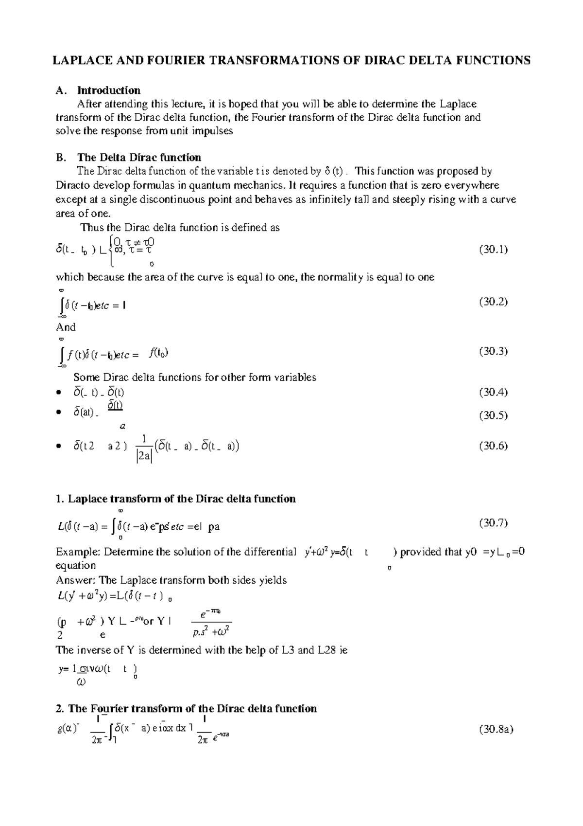 Laplace Transform-7 - 0 LAPLACE AND FOURIER TRANSFORMATIONS OF DIRAC ...