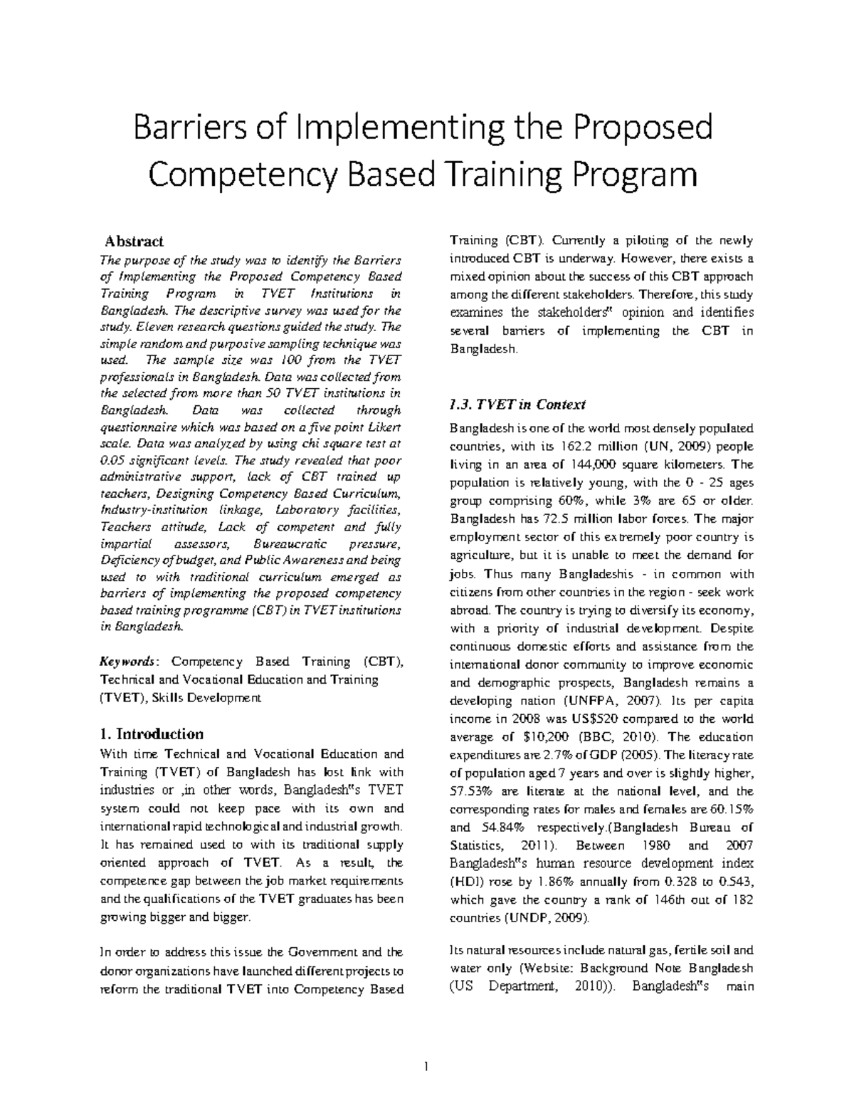 Barriers of implementing the proposed competency based training program - Barriers of ...