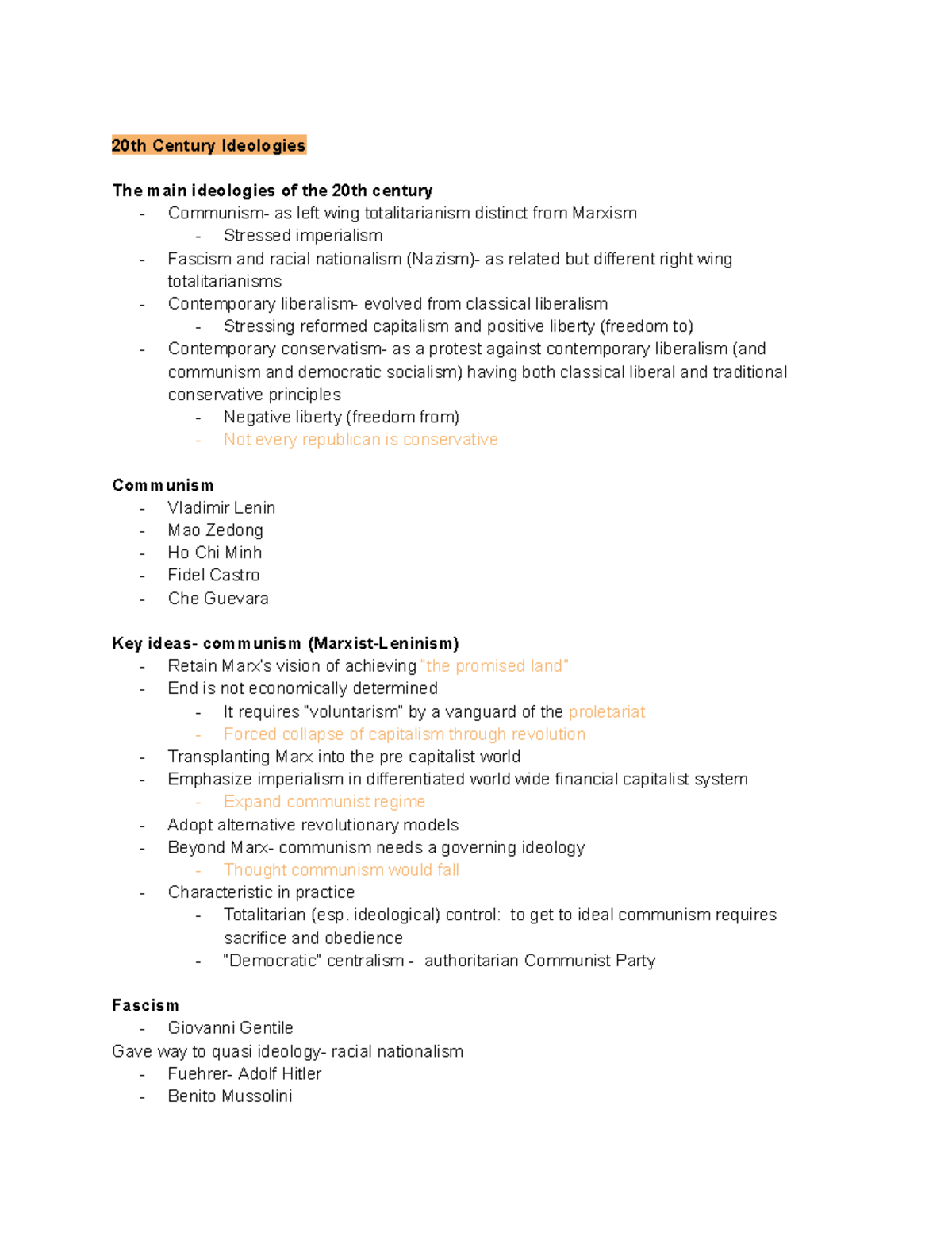Session 6 7 - notes on reading and lecture notes - 20th Century ...