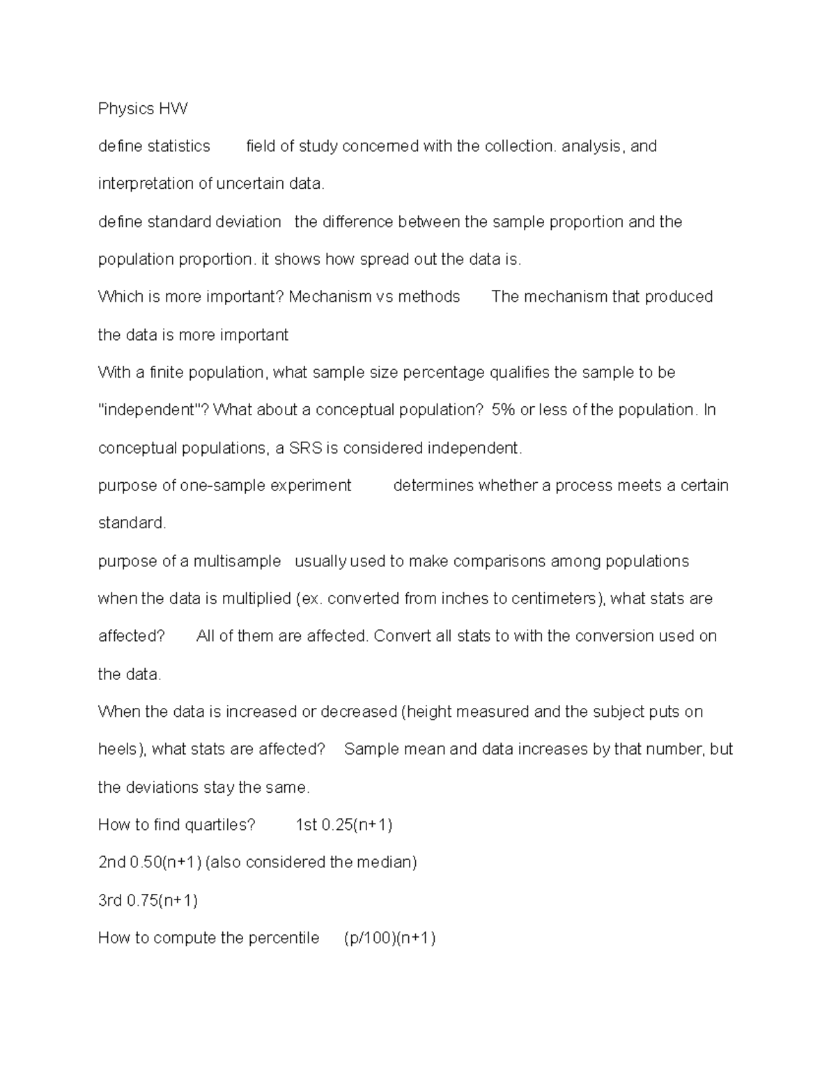 Physics HW - Homework - Physics HW define statistics field of study ...