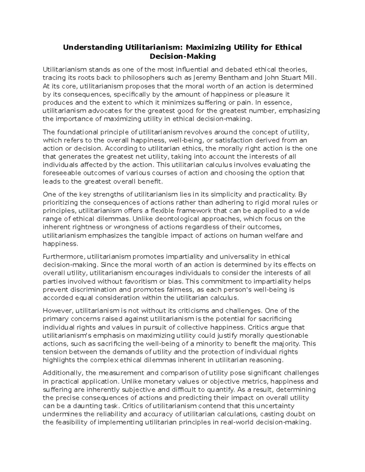 Understanding Utilitarianism - At its core, utilitarianism proposes ...