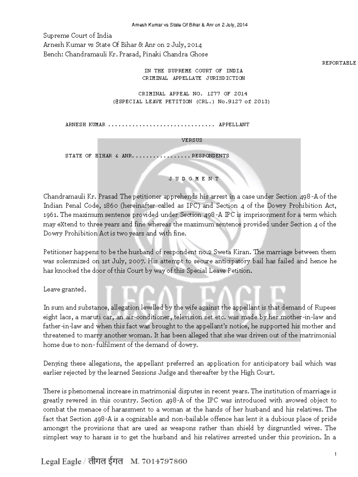 Englisharnesh Kumar vs State Of Bihar Anr on 2 July 2014 - Supreme ...