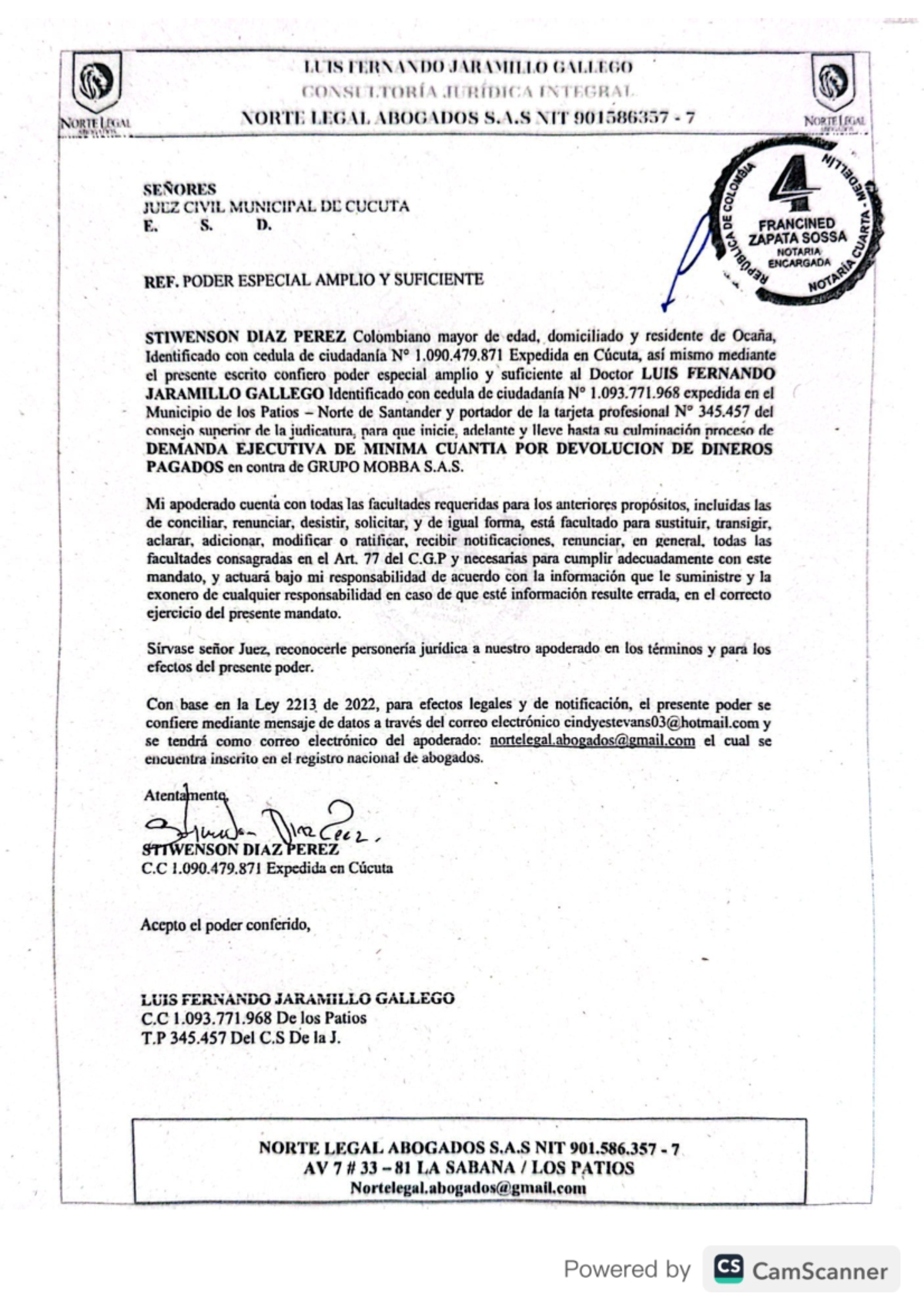 Poder Especial Amplio Y Suficiente Stiwenson - LUIS FERVANDOJARAMILLO ...