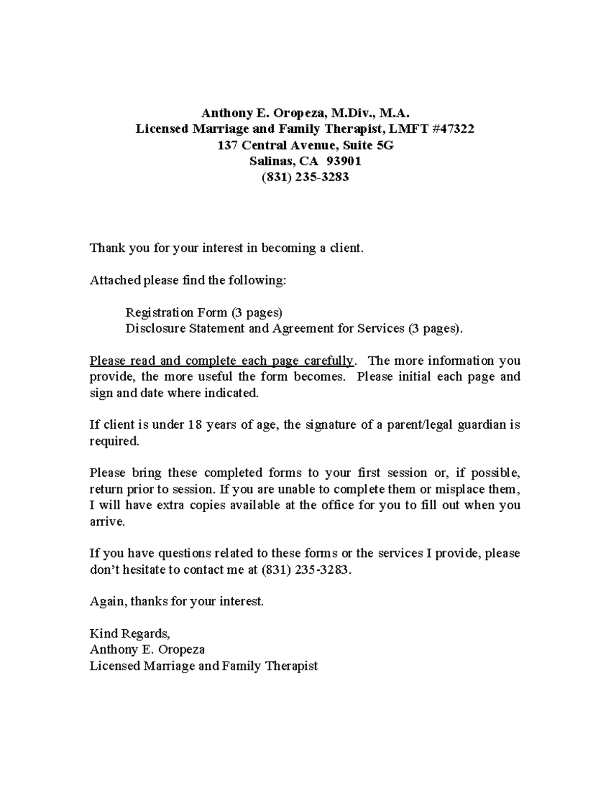 Client Registratiom Form-2023 - Anthony E. Oropeza, M., M. Licensed ...