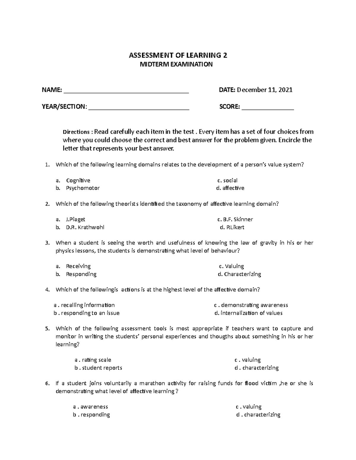 Midterm-EXAM-SOC - goodluck - ASSESSMENT OF LEARNING 2 MIDTERM ...