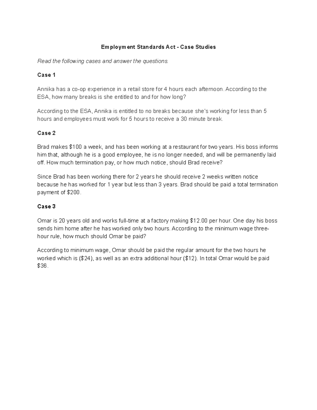 Case Studies - Employment Standards Act - Case Studies Read the ...