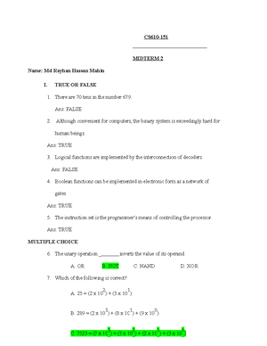 CH09 Assignment - CHAPTER 9: ASSIGNMENT TRUE OR FALSE T F 1. Our primary counting system is ...