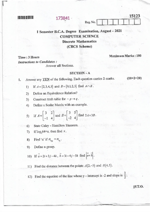 DMS Model Questions Papers - Discrete Mathematics - Studocu