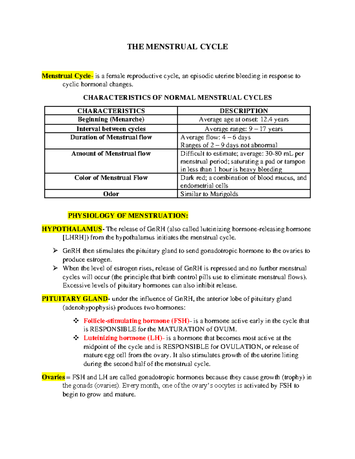 The Menstrual Cycle - This is my lecture notes in Obstetrics during in ...