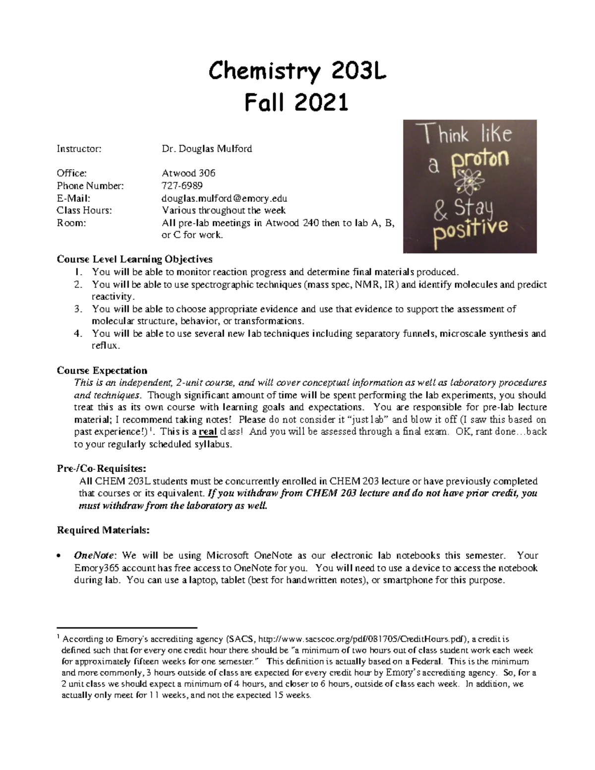 Chem 203L F21 syllabus - Chemistry 203L Fall 2021 Instructor: Dr ...