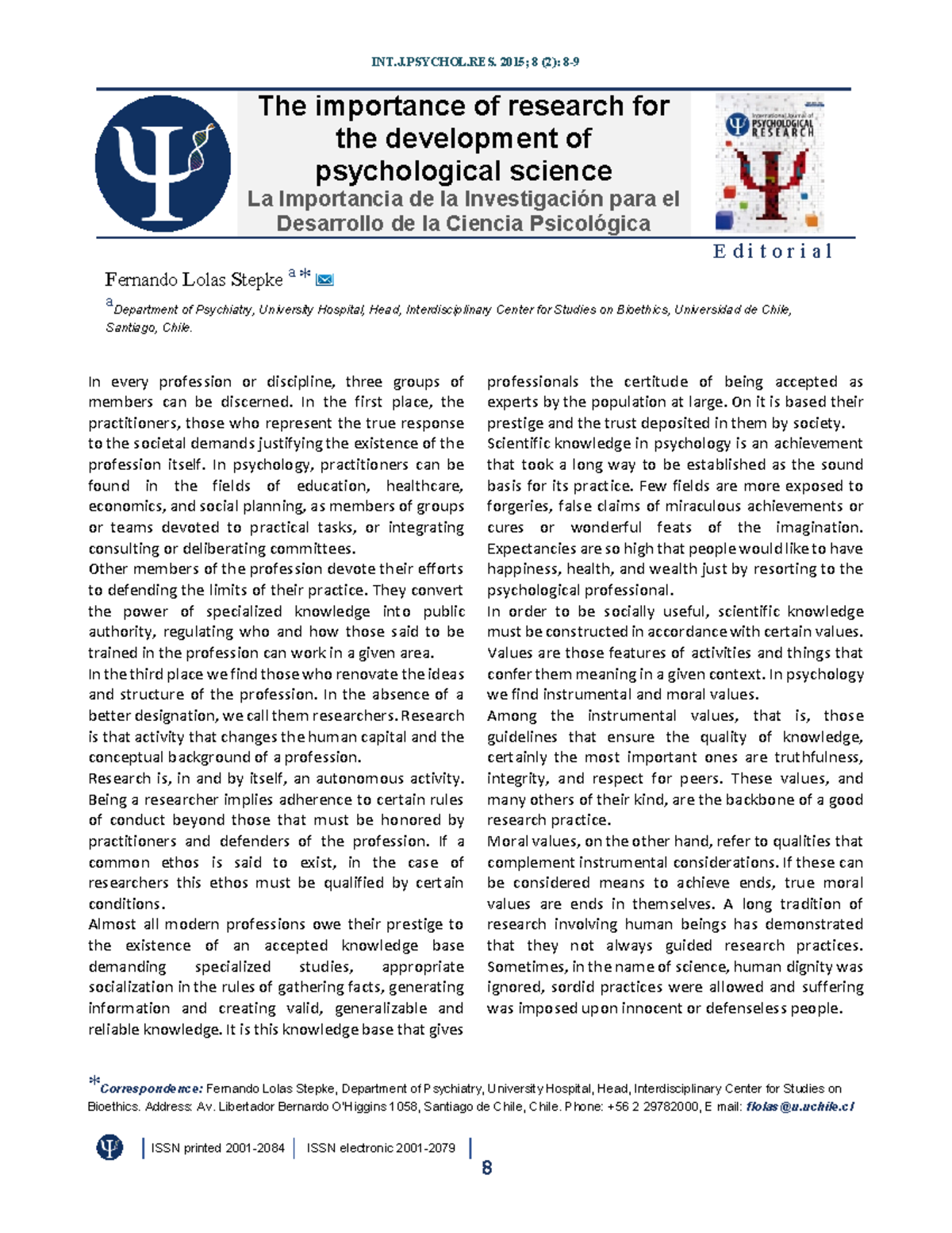 The Importance of Research - INT.J.PSYCHOL. 2015; 8 (2): 8 ...