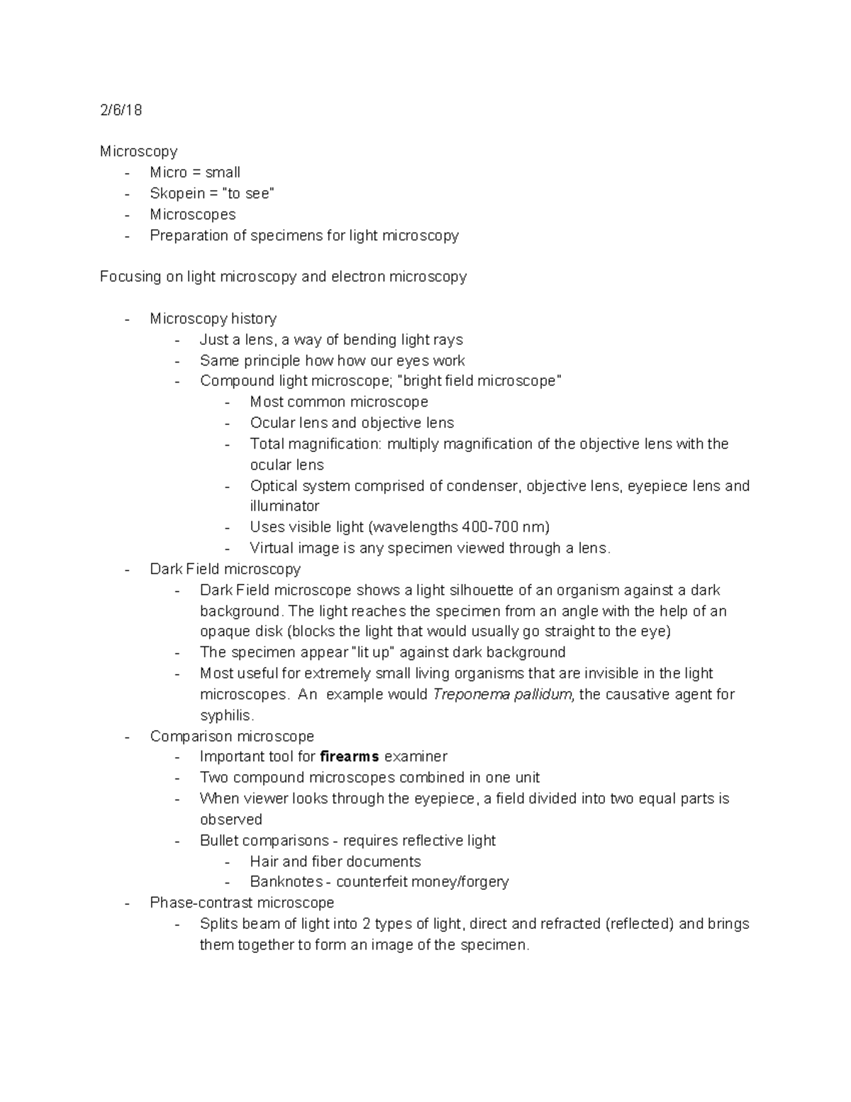Class Notes- Ch.4 Microscopy - 2/6/ Microscopy - Micro = small ...