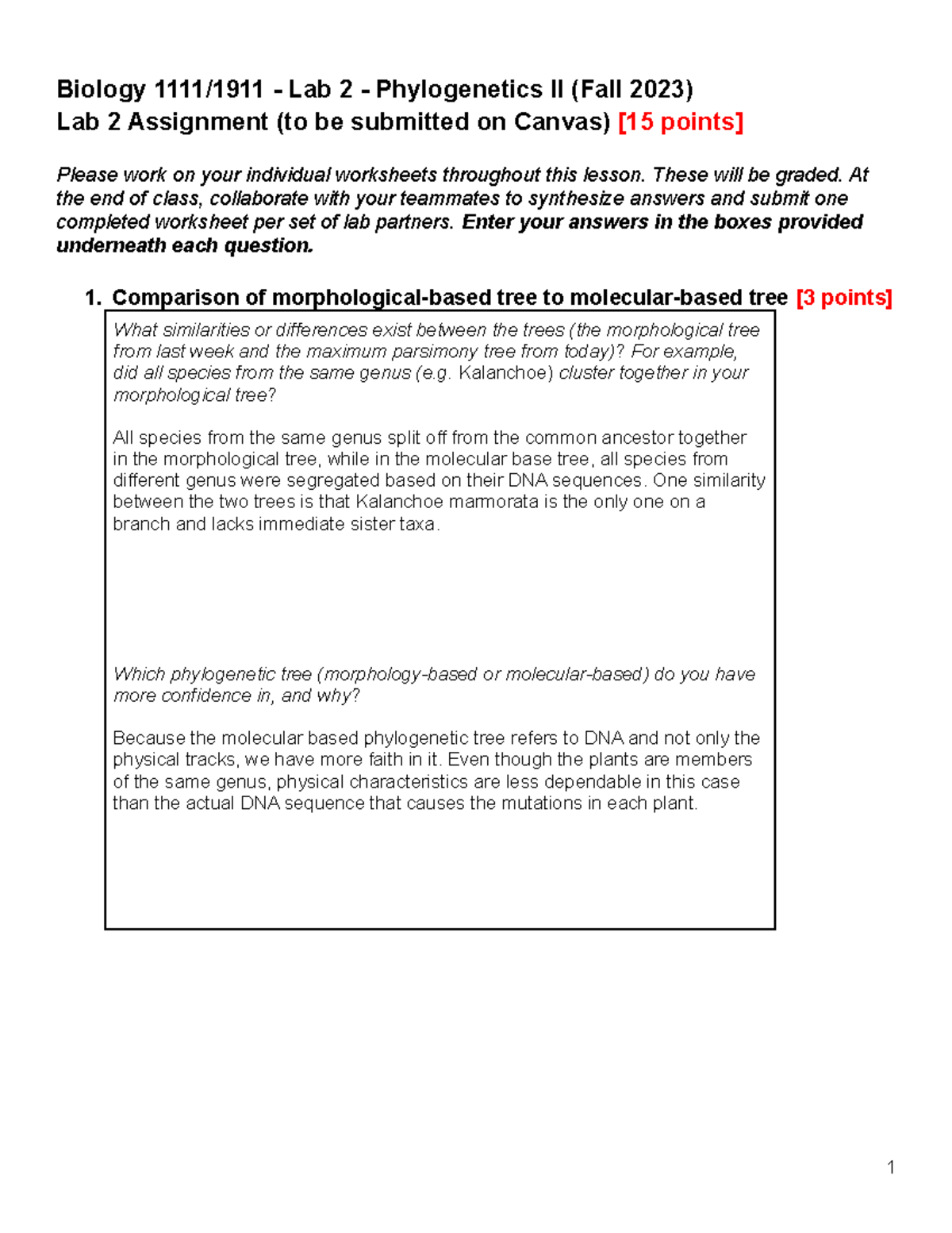 Lab 2 Phylogenetics Ii Lab 2 Assignment Fall 2023 Biology 11111911 Lab 2