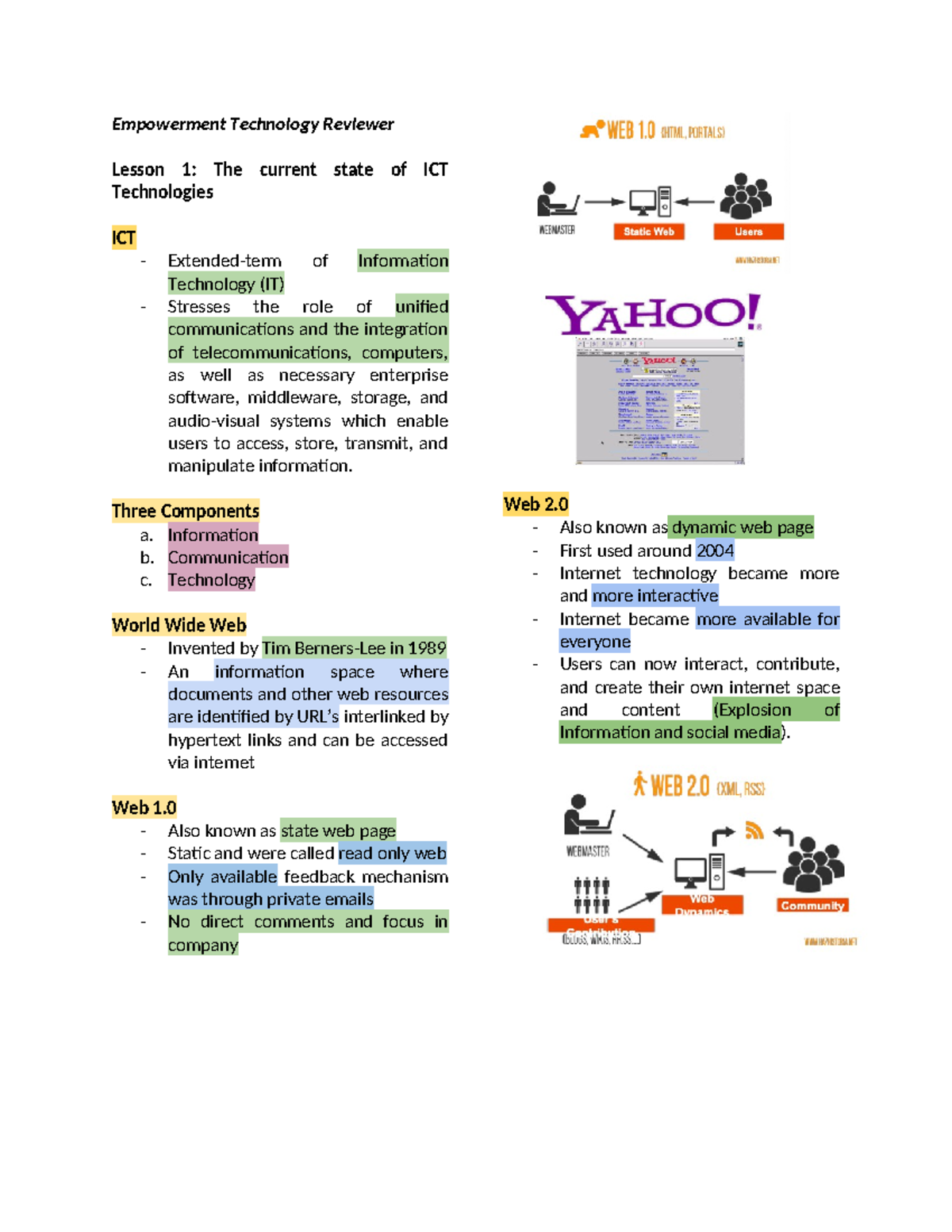 SHS Empowerment Technology Reviewer - Empowerment Technology Reviewer Lesson 1: The current ...