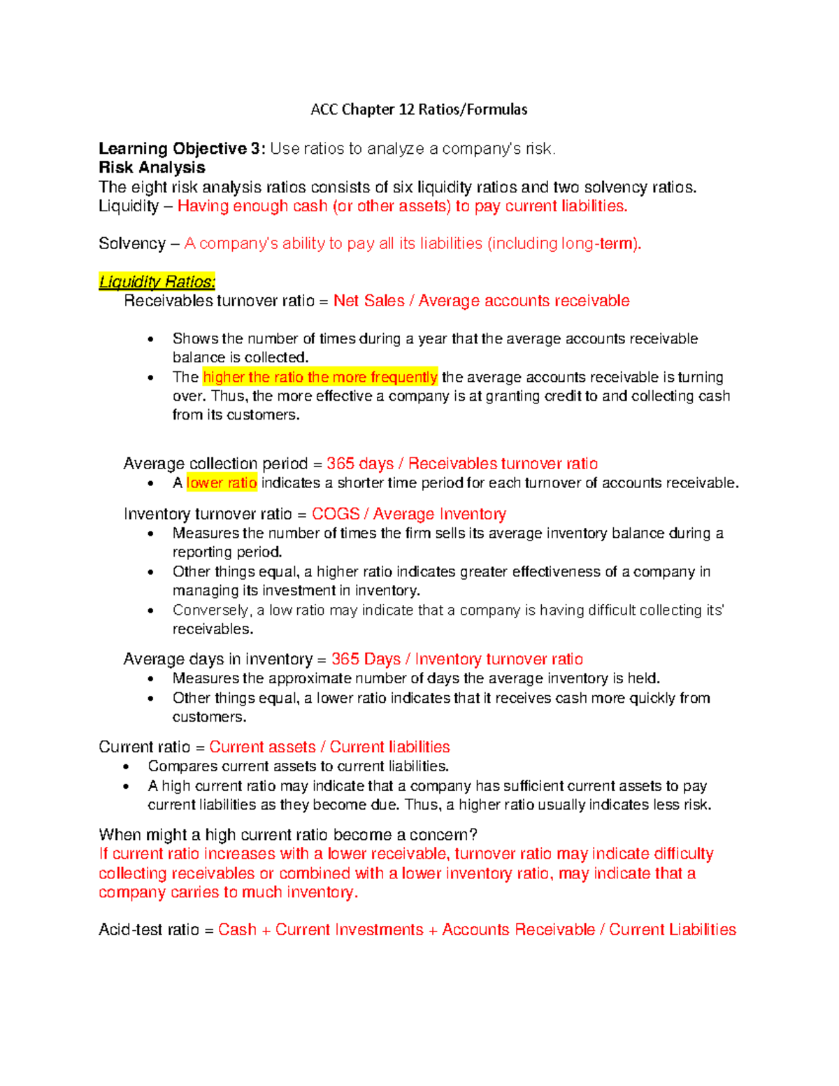 ACC Chapter 12 Ratios/Formulas - ACC Chapter 12 Ratios/Formulas ...