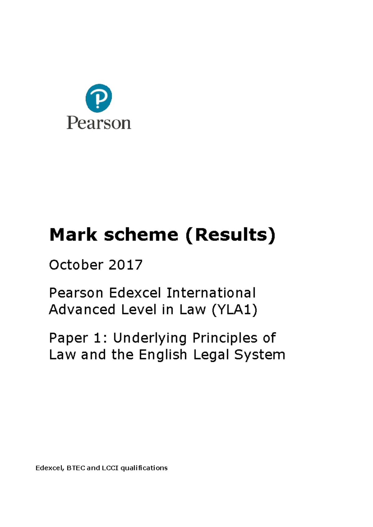 YLA1 01 msc 2018 0124 - for law - Mark scheme (Results) October 2017 ...