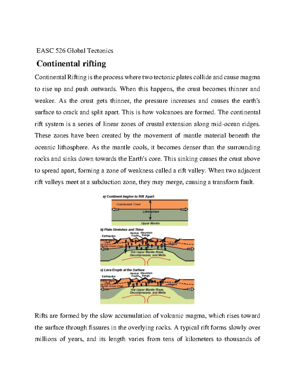 Contiental rifting notes - EASC 526 Global Tectonics Continental ...