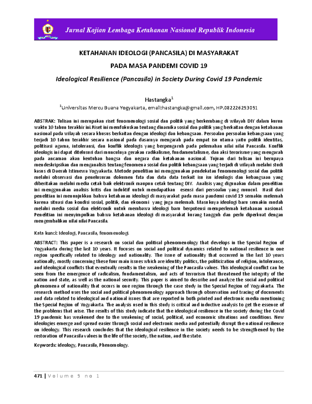 203-Article Text-322-1-10-20210407 - KETAHANAN IDEOLOGI (PANCASILA) DI ...