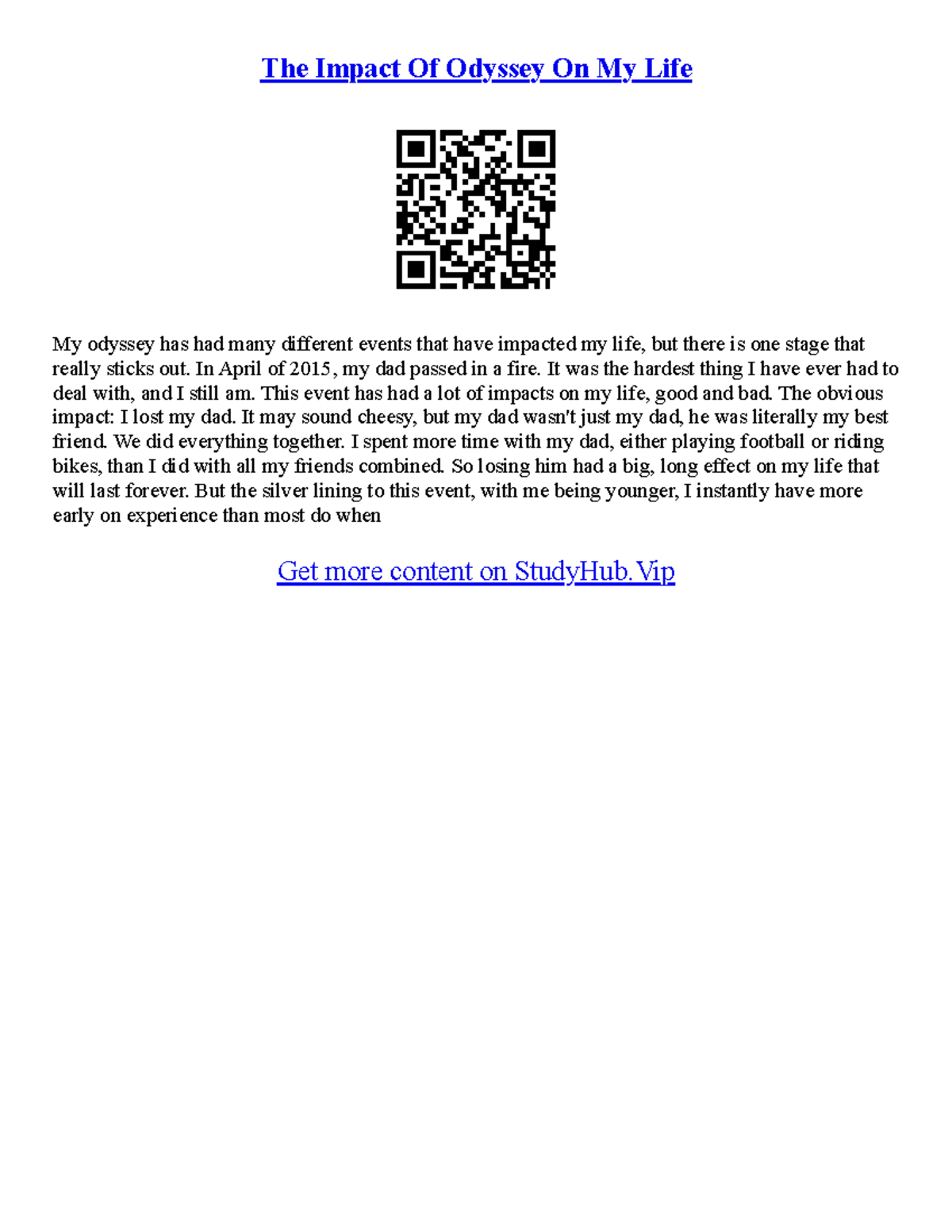 Personal Odyssey Essay - The Impact Of Odyssey On My Life My odyssey ...