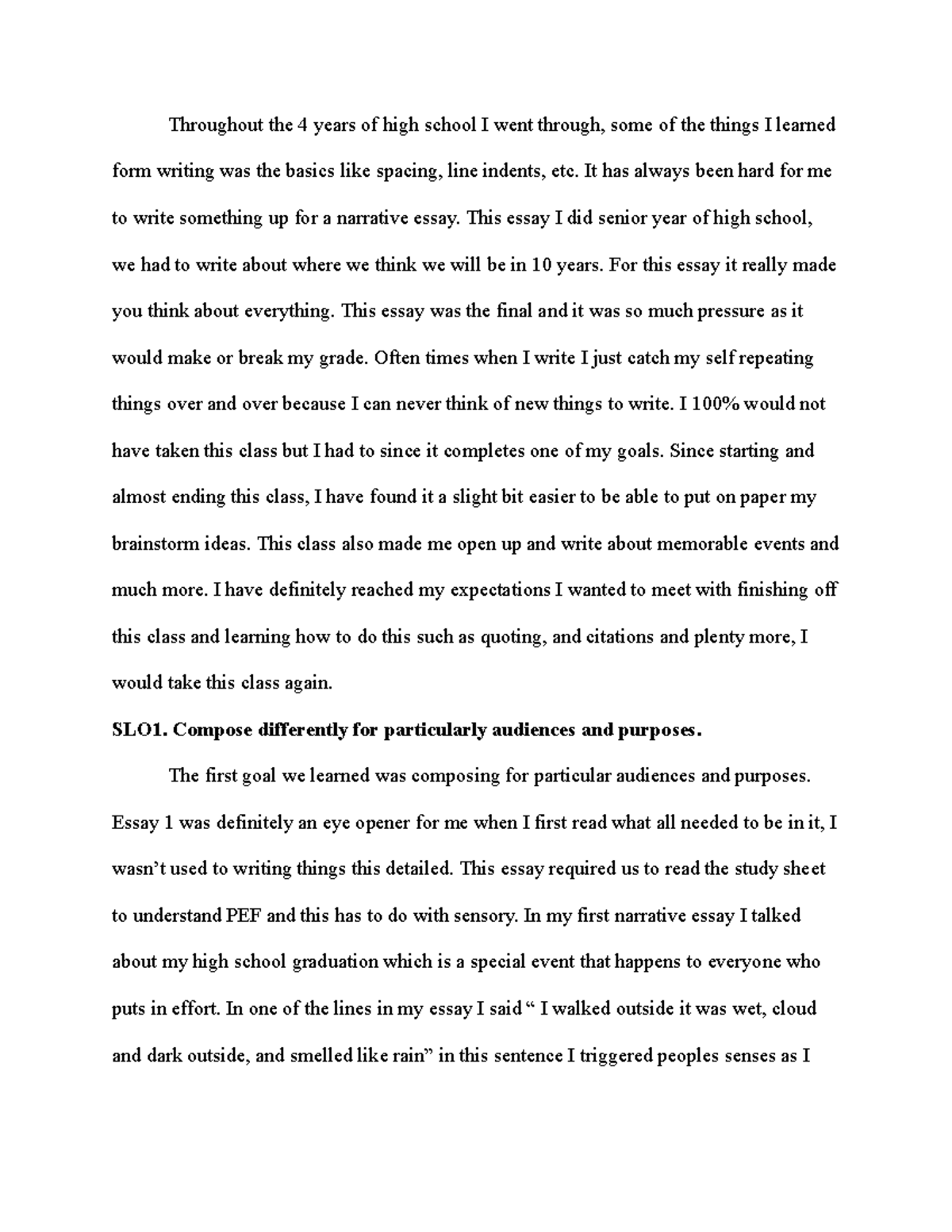 Reflection english - Throughout the 4 years of high school I went ...