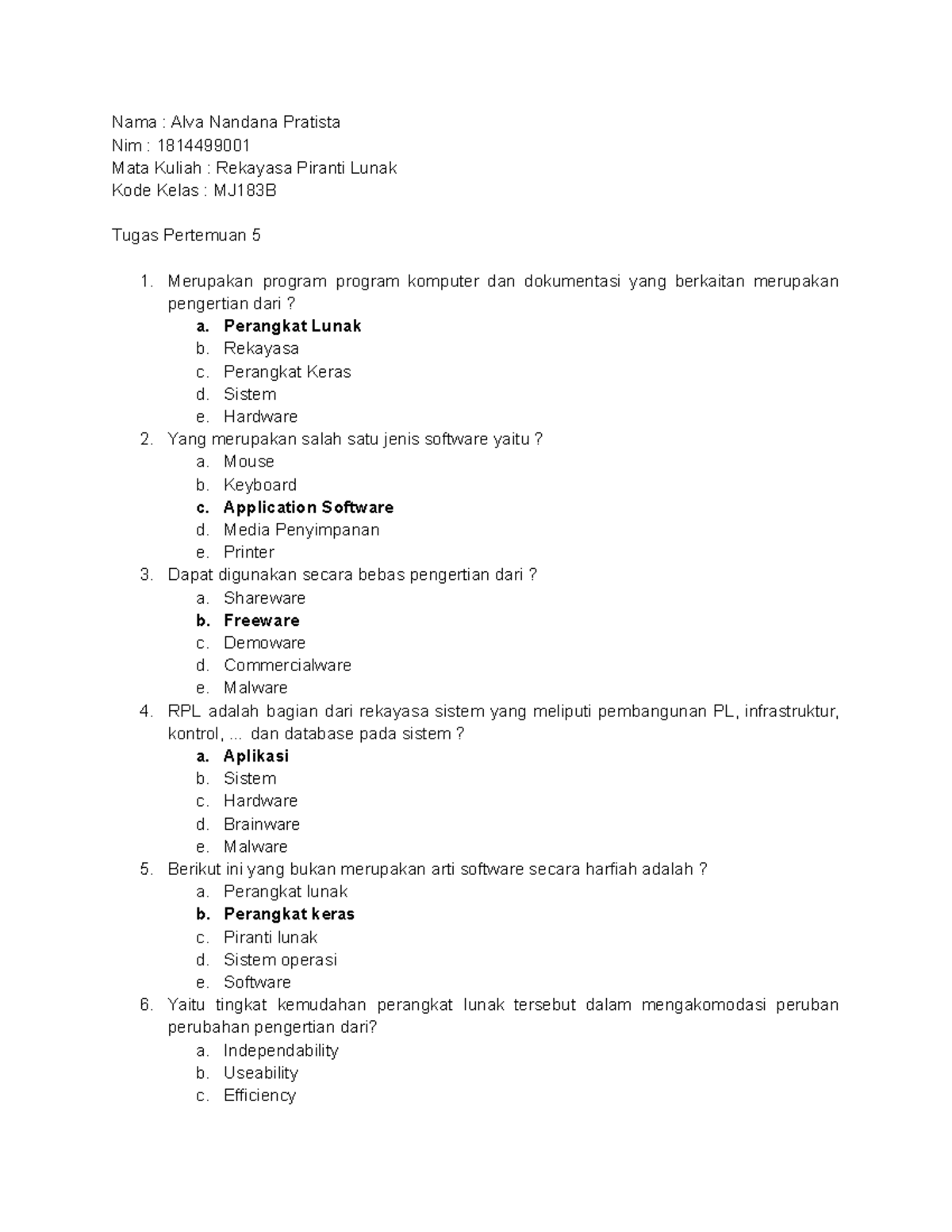 Pt 5 RPL - doing software engineering course quizzes - Nama : Alva ...
