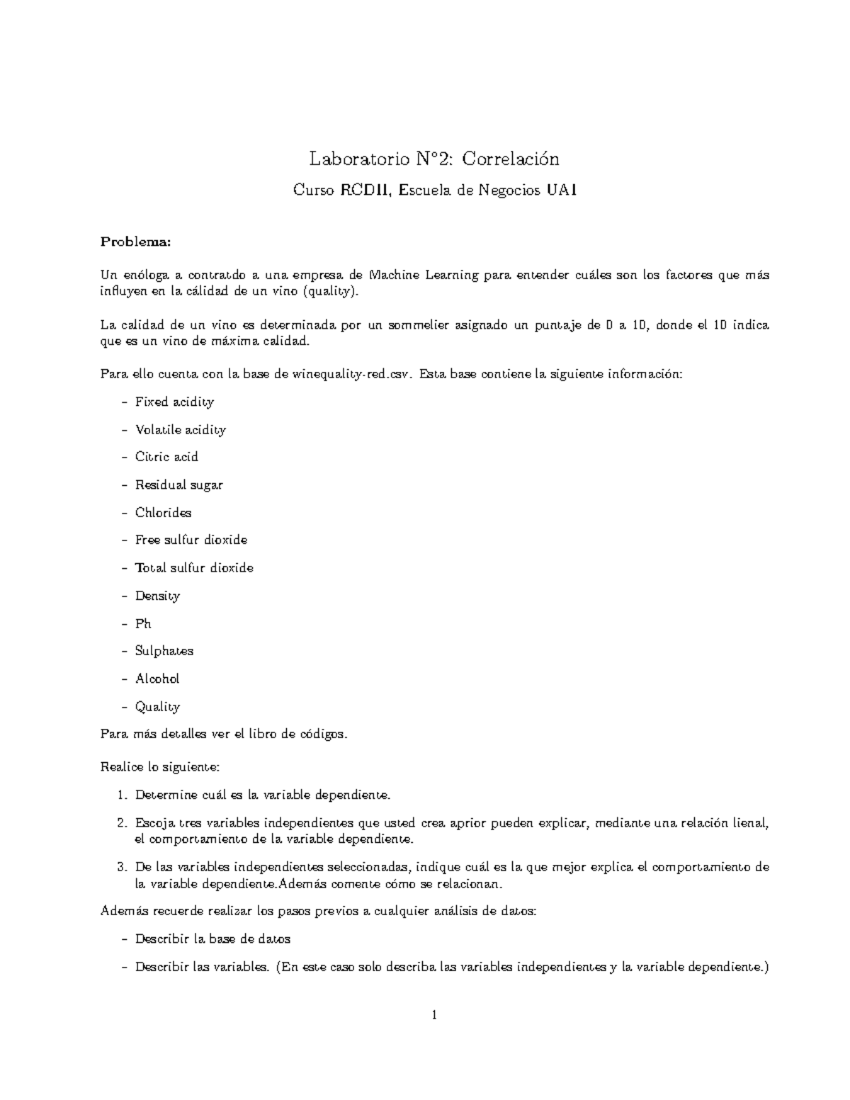 Lab 2 Sec 5 - asdasdasdasdsa - Laboratorio N 2: Correlaci ́on Curso ...