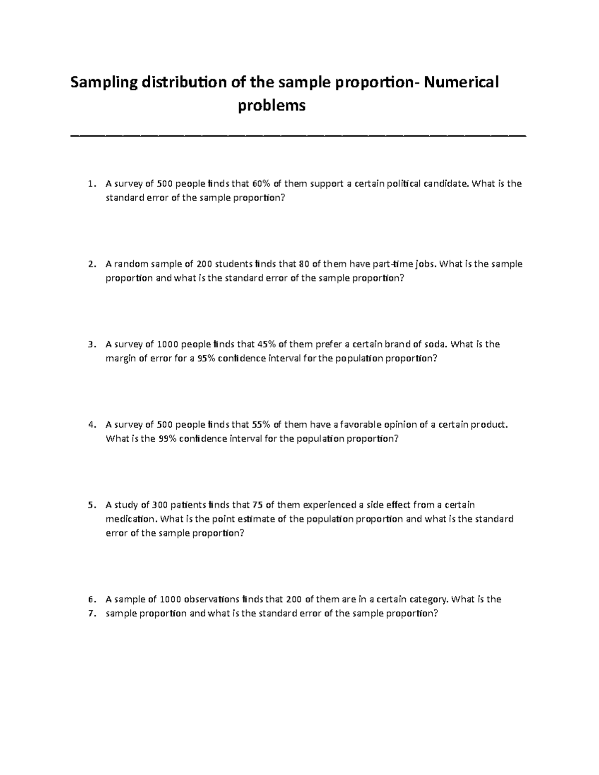Sampling distribution of the sample proportion- Numerical problems ...