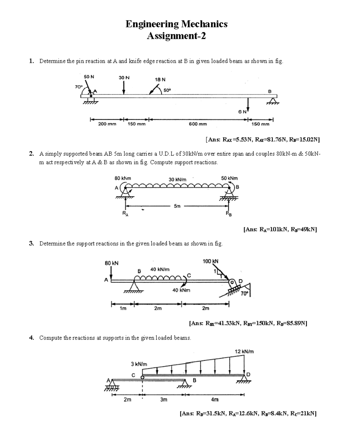Assignment 2 Statically Determinate structure - Engineering Mechanics ...