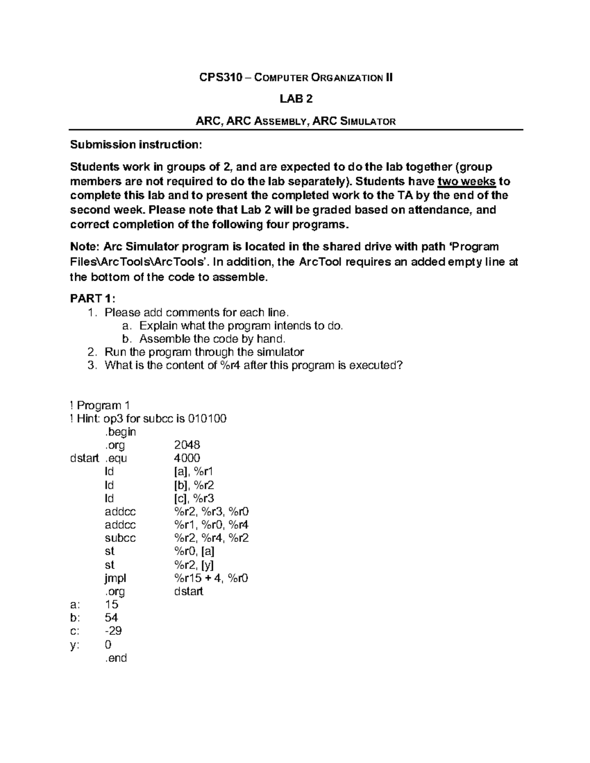 Computer Organization Ii Lab 2 Arc, Arc Assembly, Arc Simulator ...