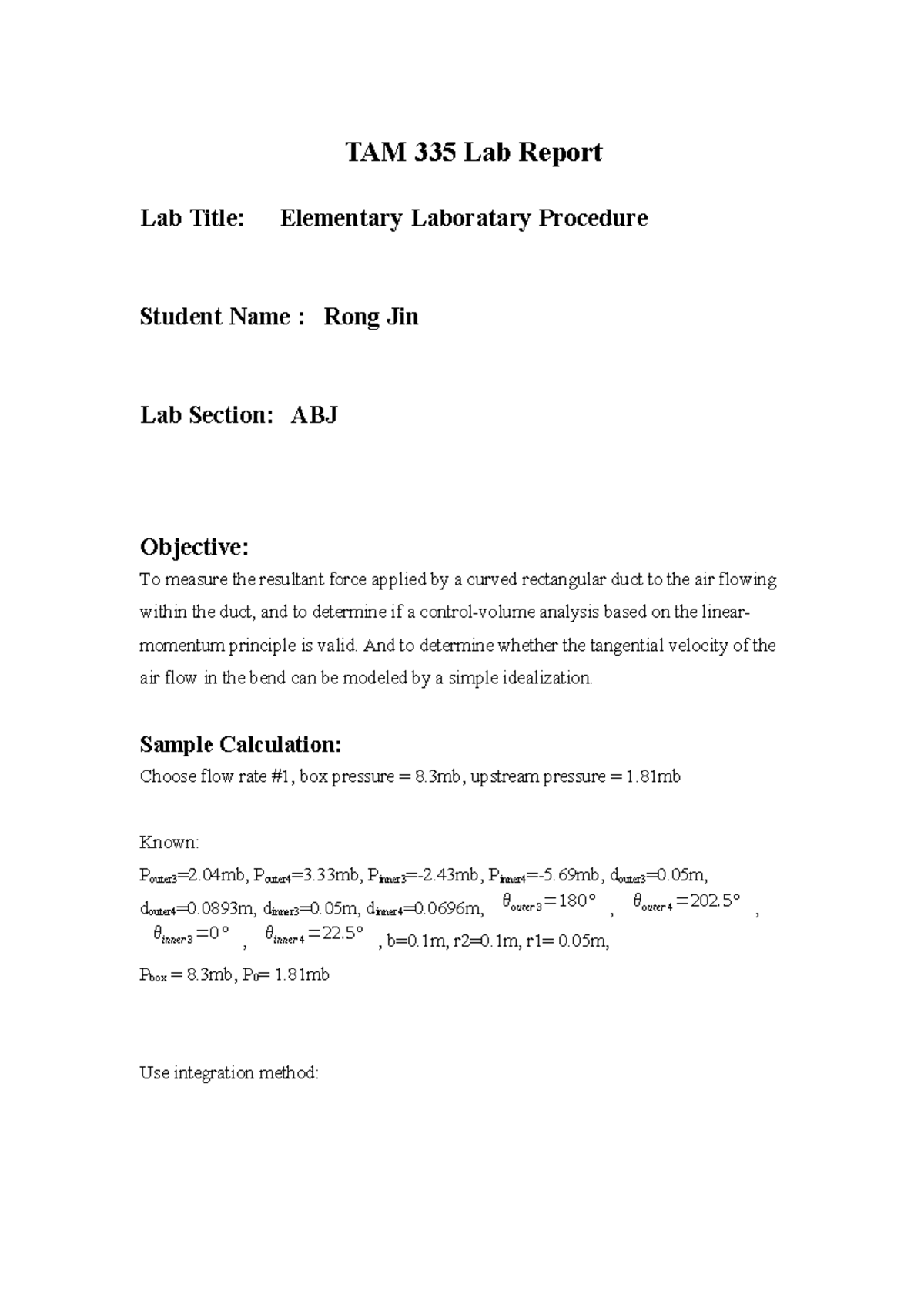 TAM 335 Lab Report 4 - TAM 335 Lab Report Lab Title: Elementary ...