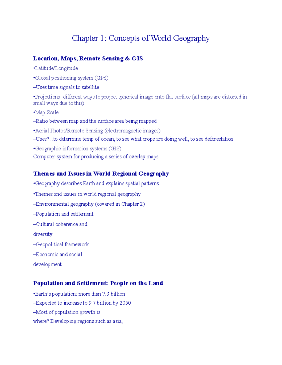Notes for geo101 week 2-2 - Chapter 1: Concepts of World Geography ...