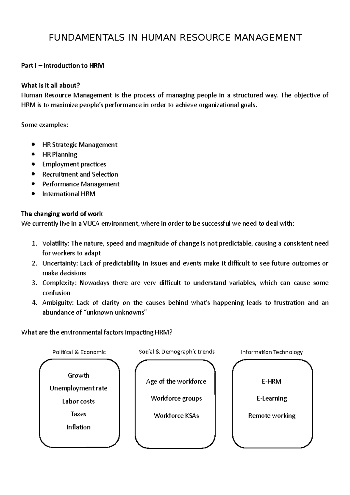 HRM resumos - Notes - FUNDAMENTALS IN HUMAN RESOURCE MANAGEMENT Part I ...