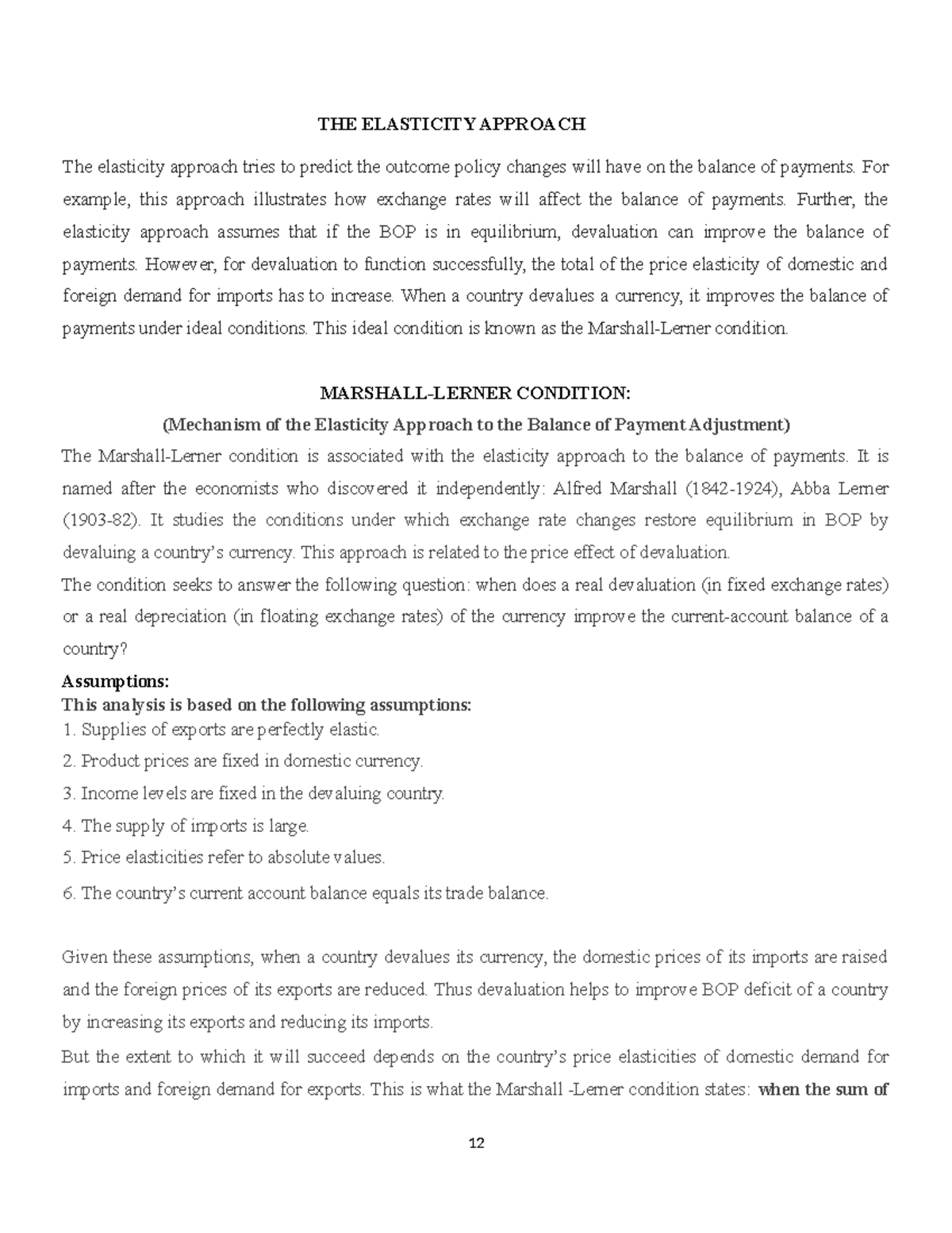 Elasticity approach - It's lecture note - THE ELASTICITY APPROACH The ...