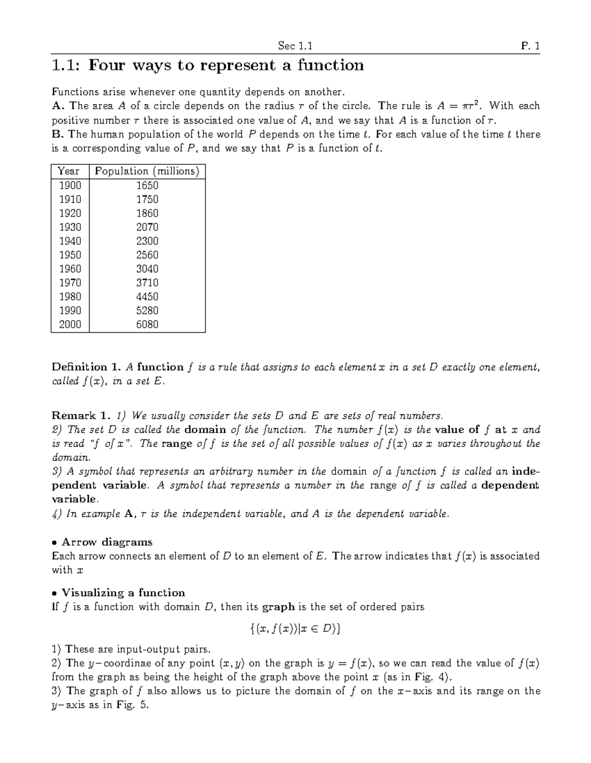 Lec 1 Lecture Notes 11 Sec 1 P 1 1 Four Ways To Represent A Function Functions Arise