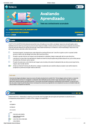 Simulado Des Web - Desenvolvimento web, html, css, javascript - 21/05/2023, 05:59 Estácio ...