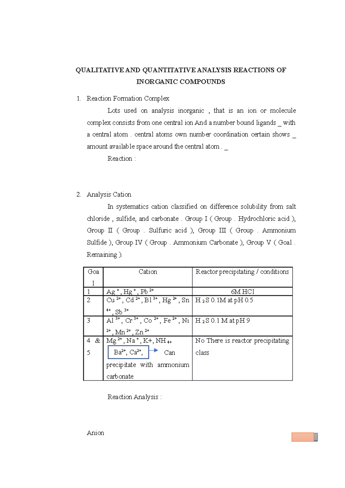 Reaction Formation Complex - QUALITATIVE AND QUANTITATIVE ANALYSIS ...