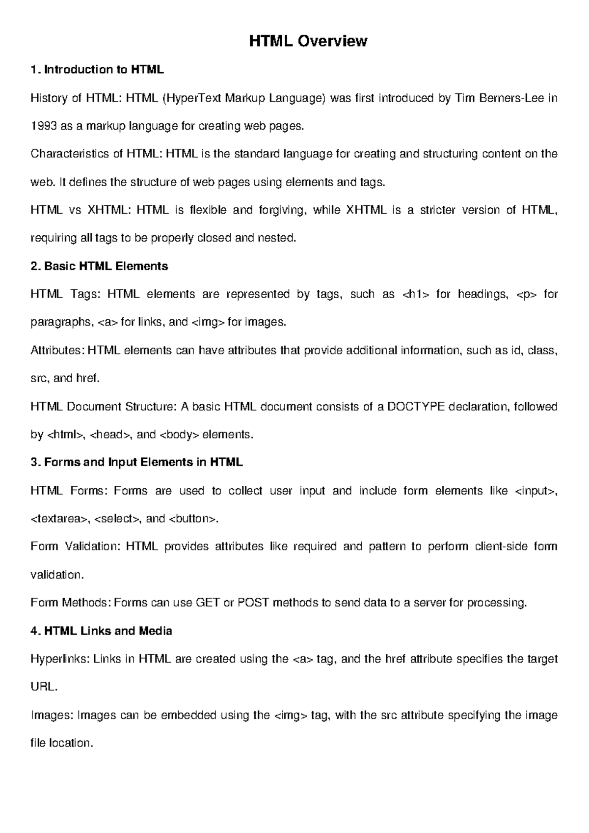 Html Overview Master Html With This Comprehensive Set Of Notes Covering Key Topics Like Html