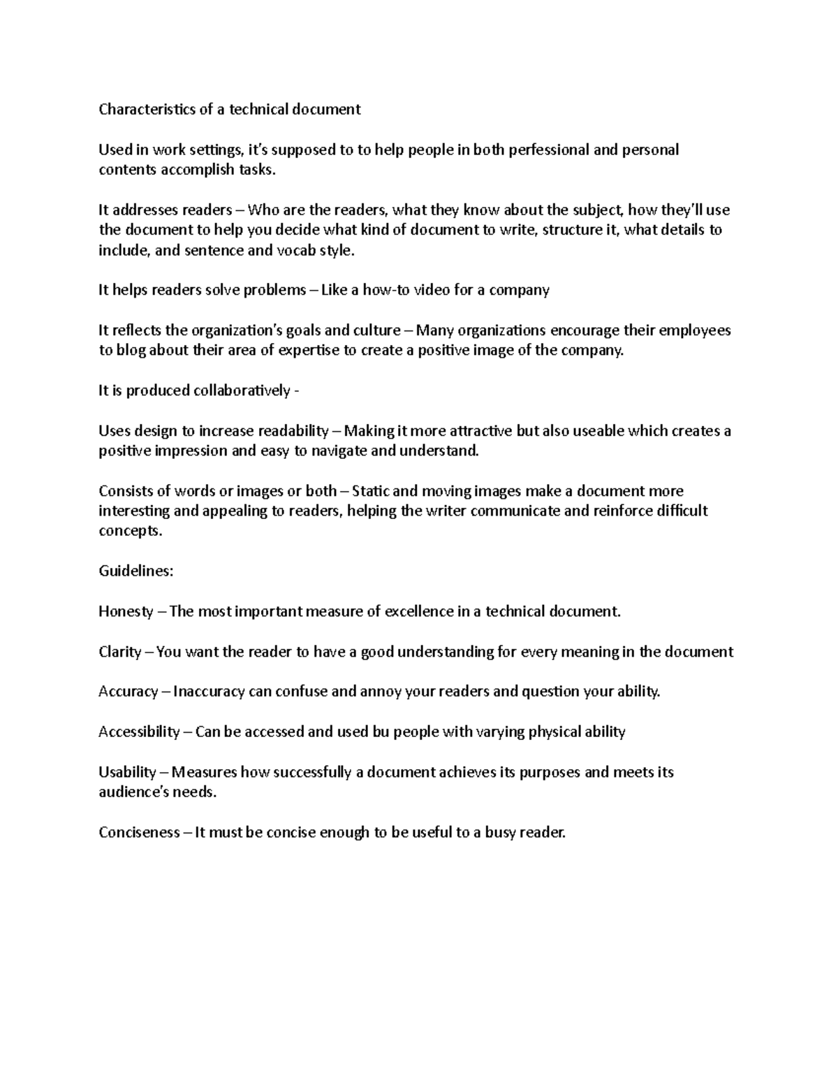 Characteristics and guidelines of a technical document ...