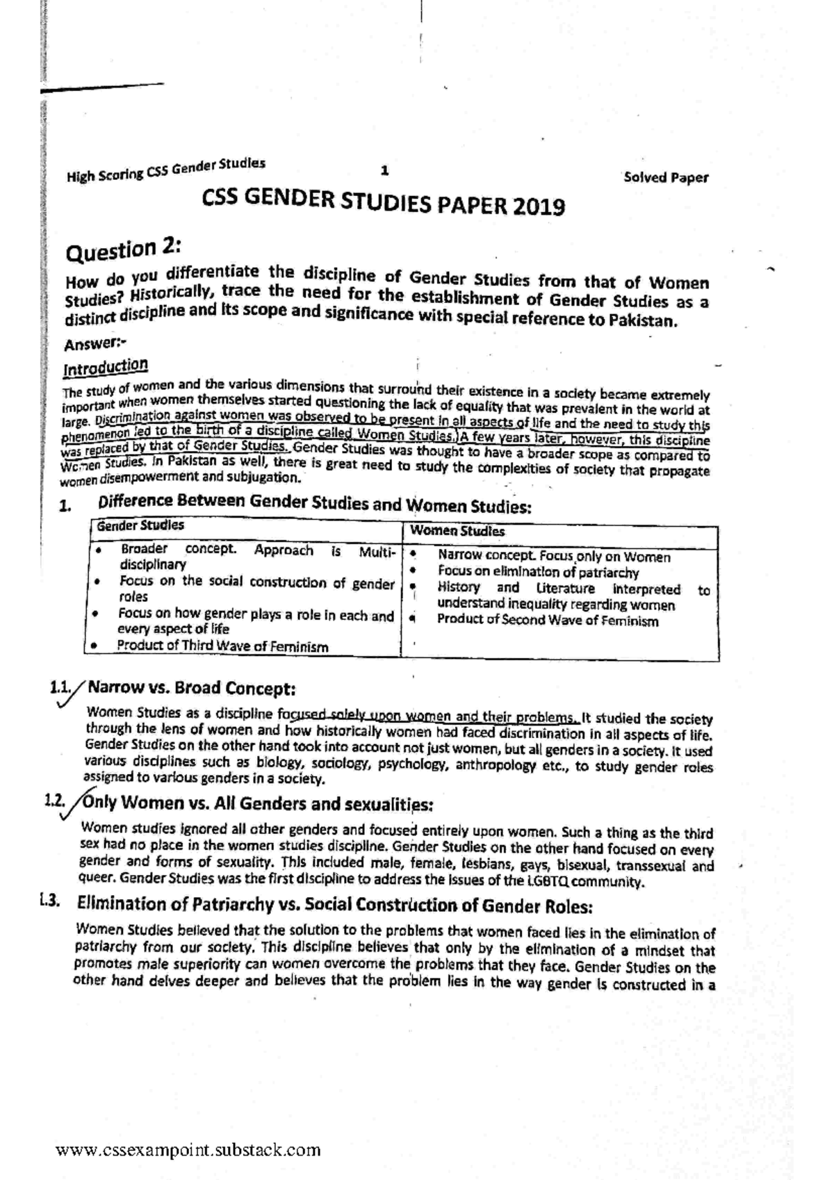 Gender Studies Solved Papers (2016-19) - Gender & Education - Studocu