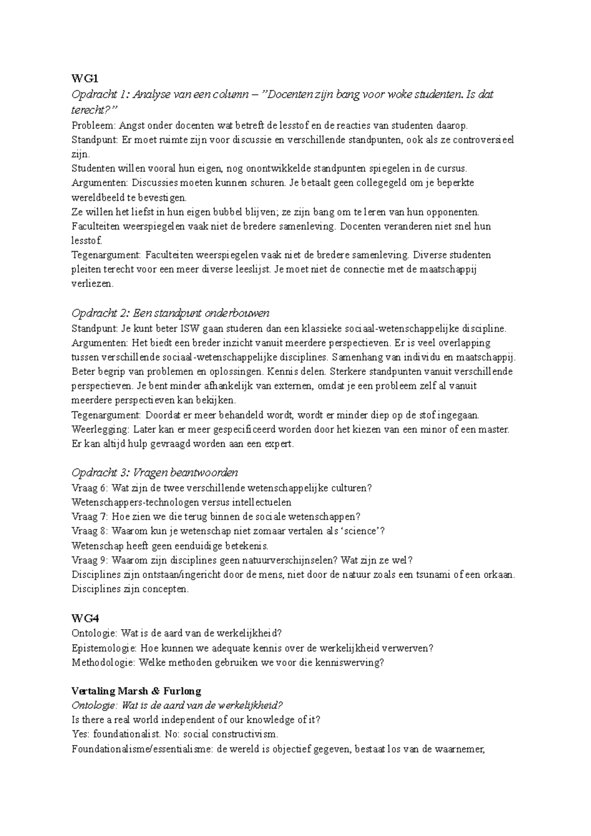 Werkgroep aantekeningen - WG Opdracht 1: Analyse van een column ...